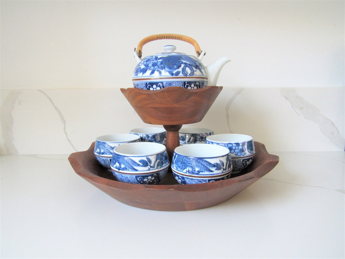 Vintage Japanese Tea Set With Wooden Stand / Vintage Teapot / - Etsy