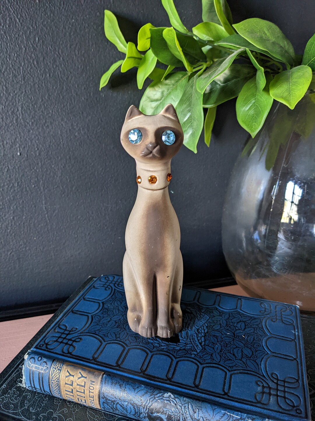 Vintage Ceramic Cat / Jeweled Cat Figurine / Vintage Cat / Siamese Cat ...