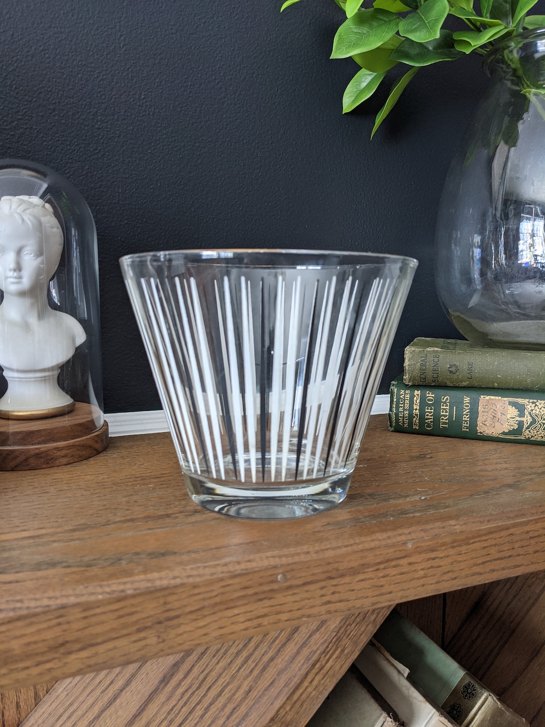 Mid Century Modern Striped Ice Bucket / Vintage Black and White Striped ...