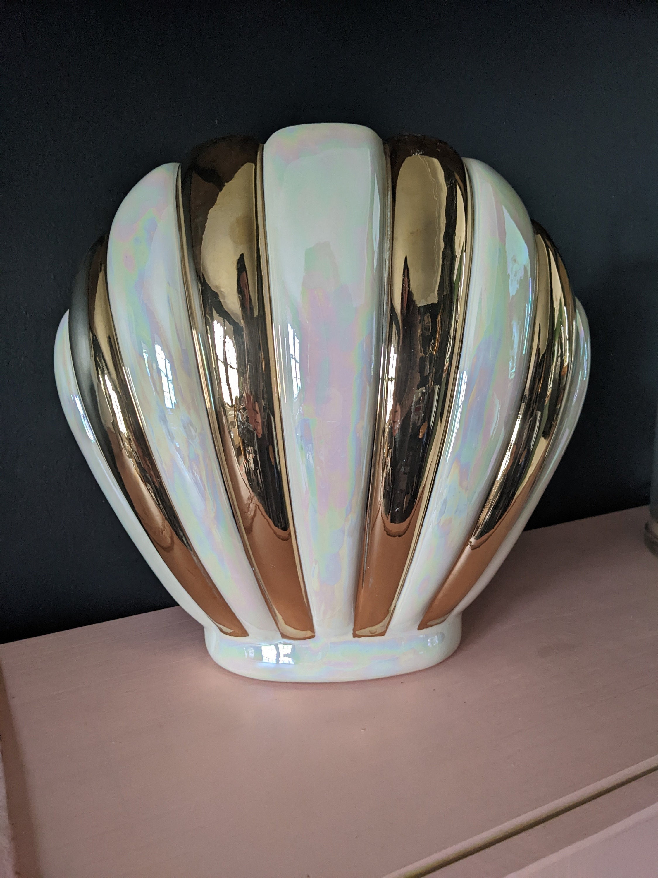Vintage Shell Vase / Vintage Art Deco Style Vase / 1980's Vase / Gold ...