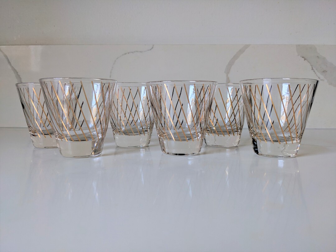 Vintage Gold Stripe Shot Glasses / Vintage Gold Shot Glasses / Mid ...
