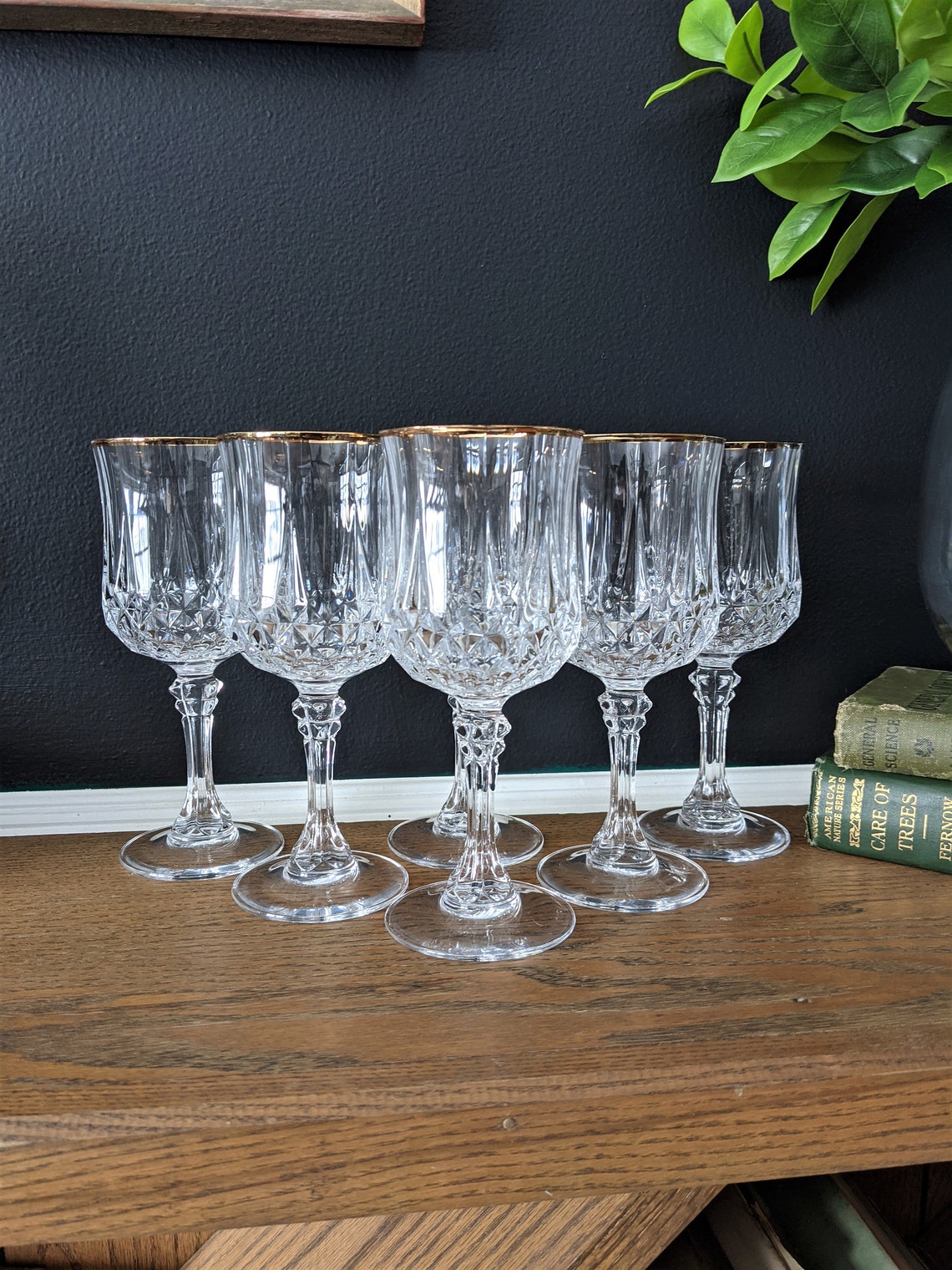 Seis copas de vino de cristal vintage / vidrio de cristal con | Etsy