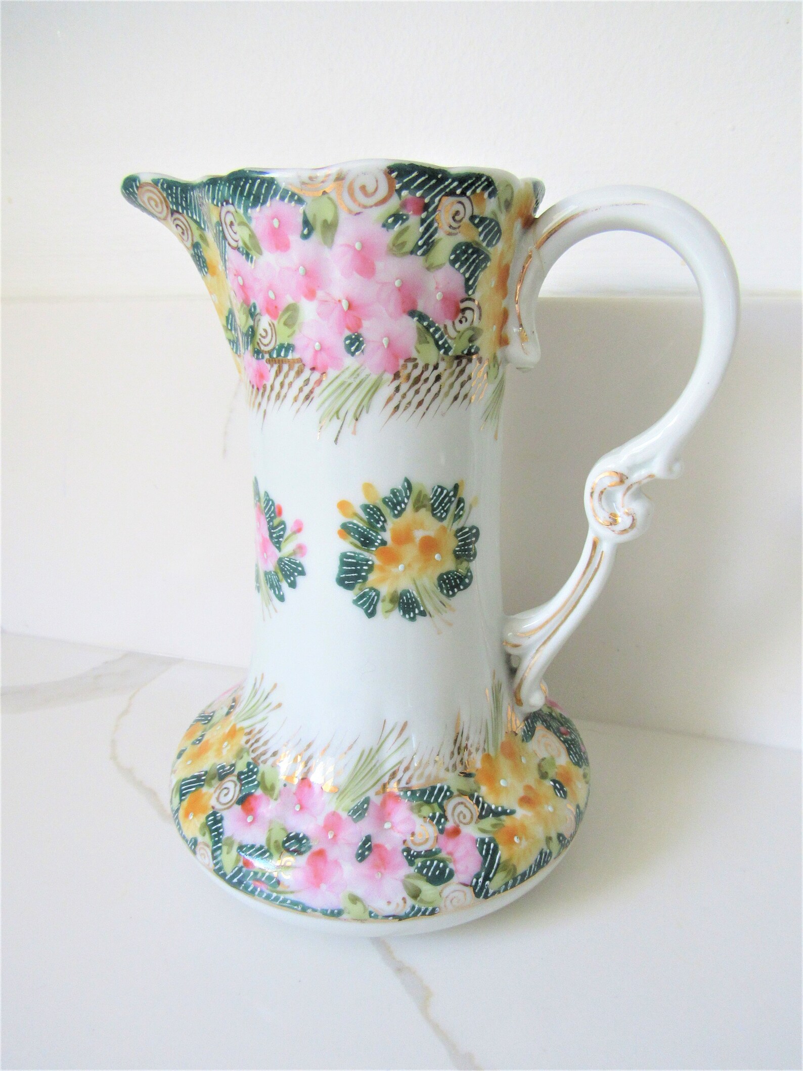 Hand-painted Floral Pitcher / Vintage Flower Vase / Floral - Etsy