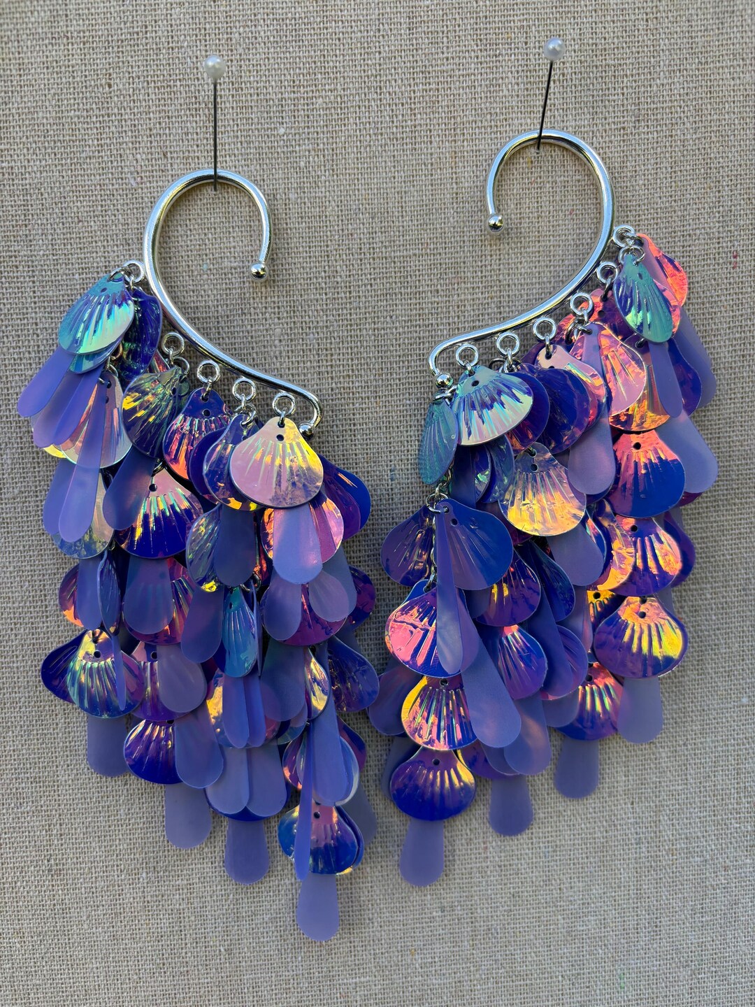 Purple Shell Shift Holographic Pair of Chandel-ear Cuffs - Etsy