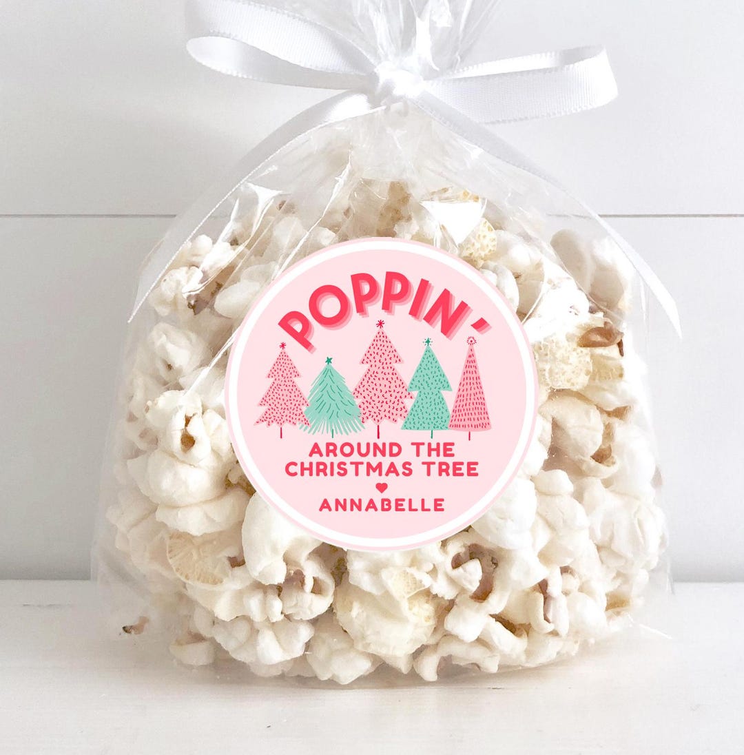 Poppin' Around the Christmas Tree Popcorn Sticker | Favor Sticker ...