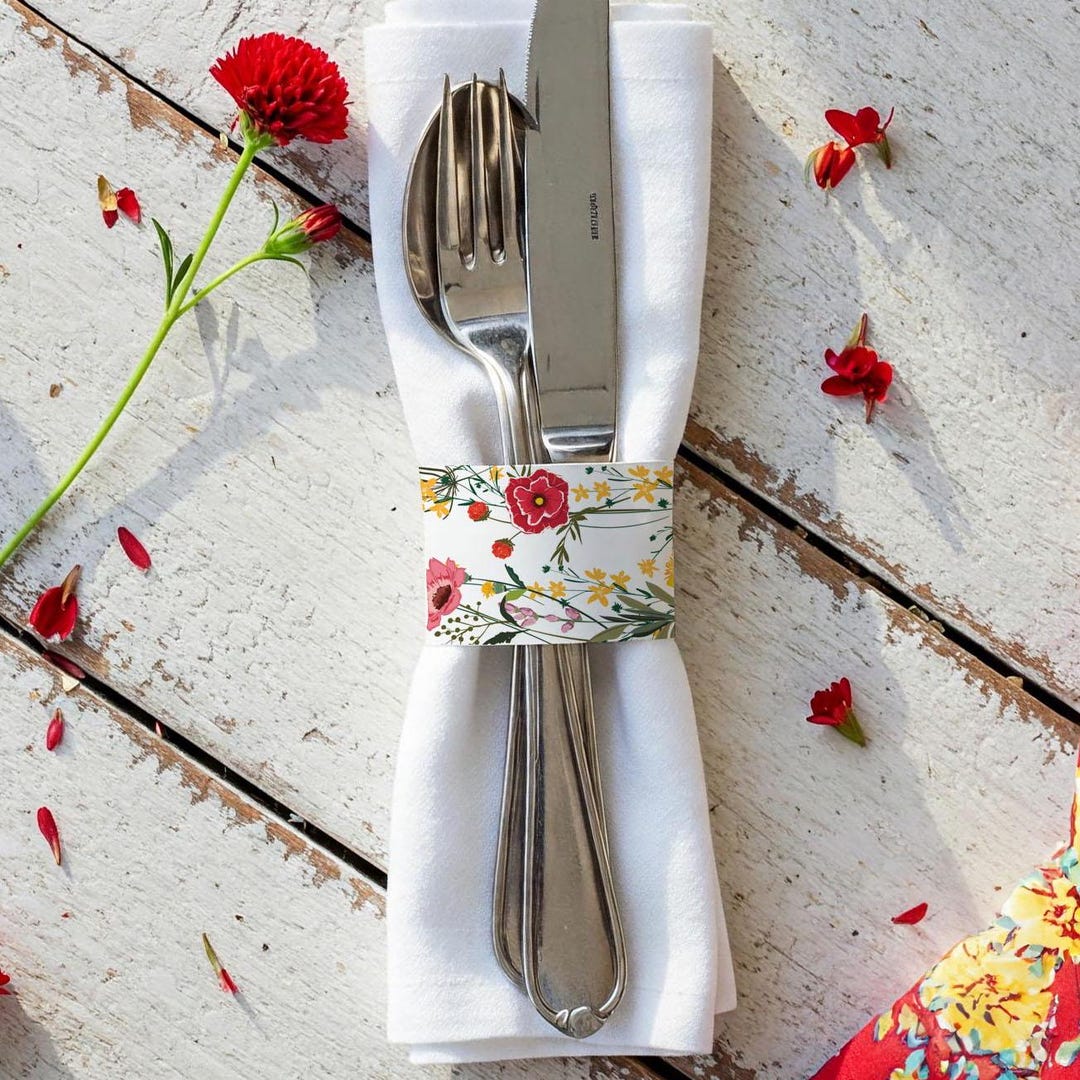 Wildflower Napkin Wraps, Silveware Decor, Garden Party Printable, PDF ...