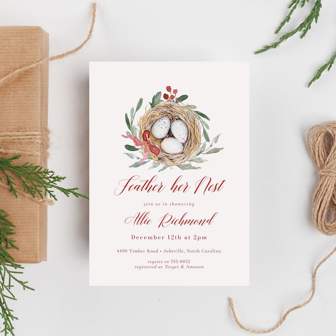 Baby Shower Invitation, Editable, Christmas Nest, Winter Baby, Holidays ...