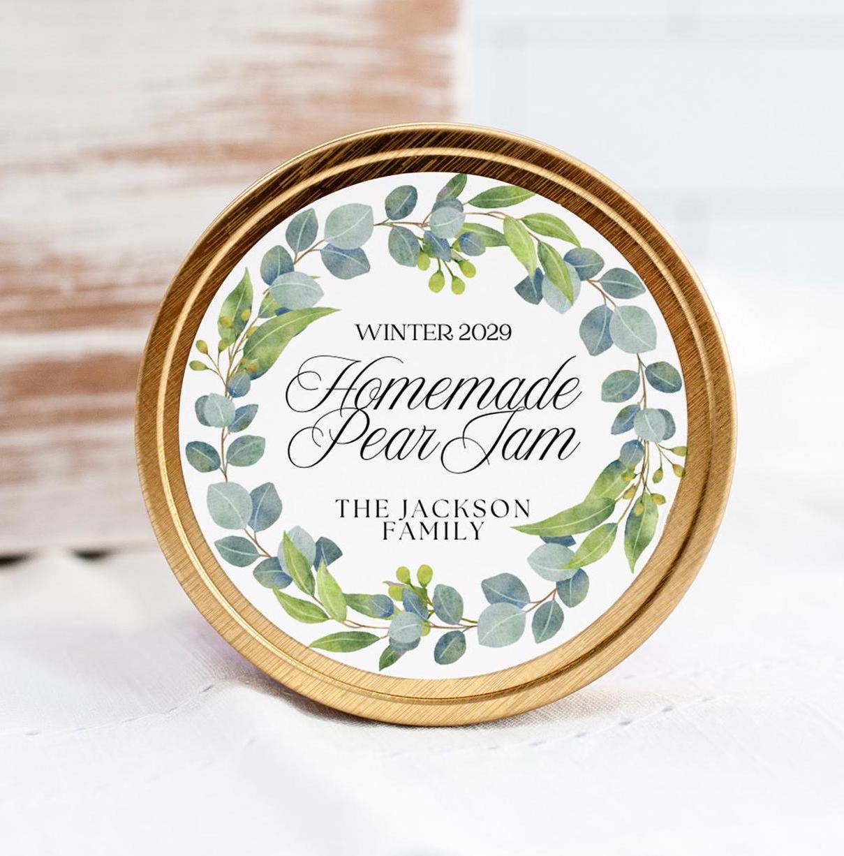 Canning Jar Lid Label Template, Green Wreath, 2" Round, Editable Canva ...
