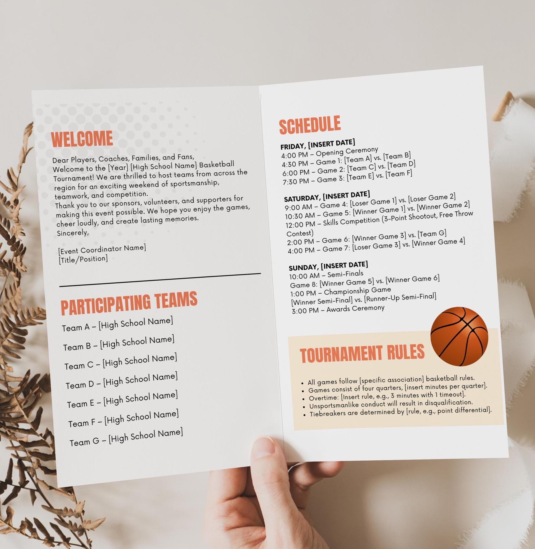 Basketball Tournament Program Template, Editable Canva Template ...