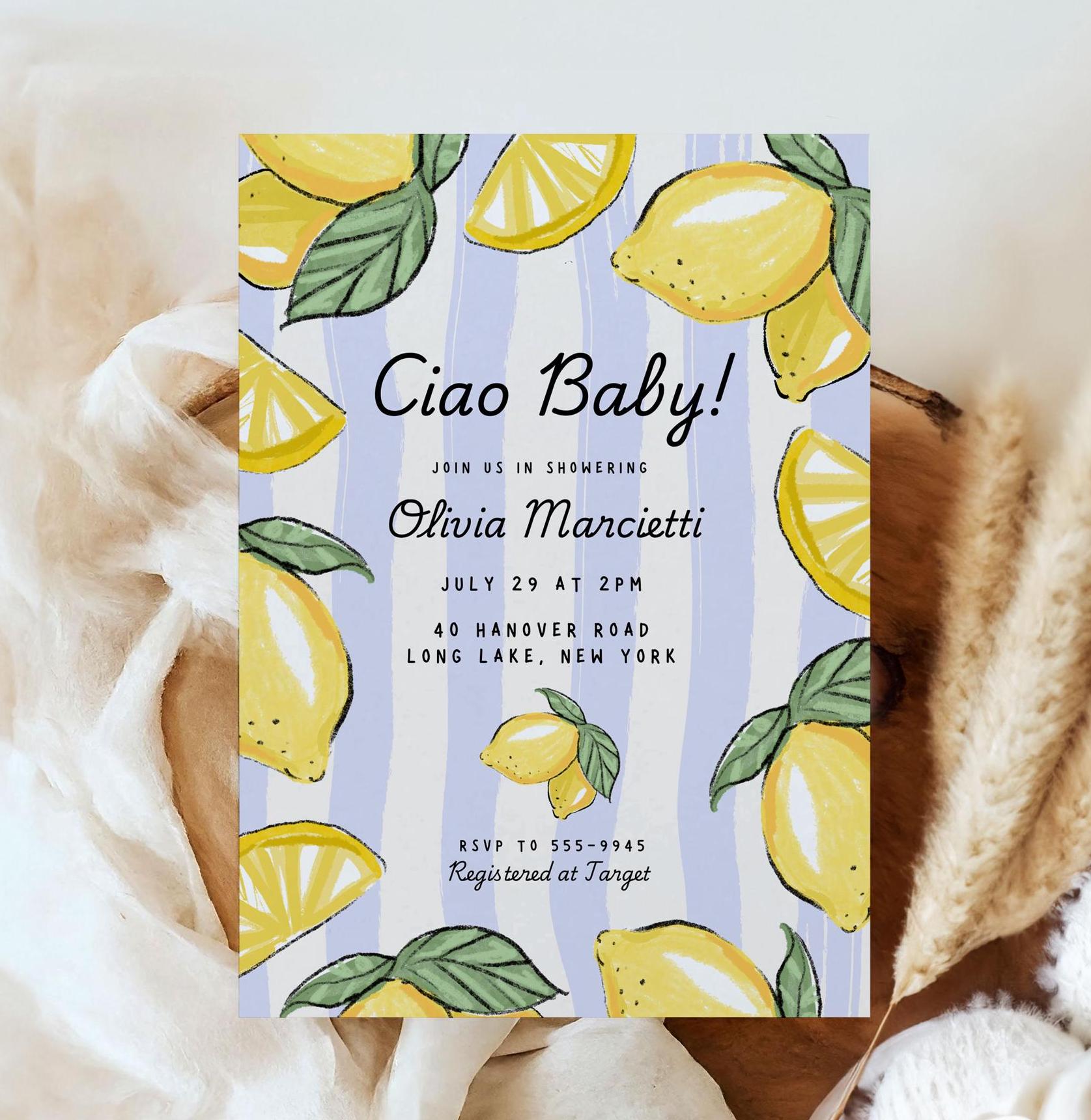 Ciao Baby Shower Welcome Sign: Italian Lemon Theme (canva Template) - Etsy