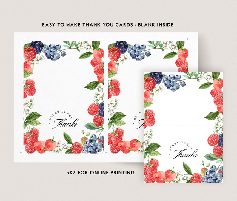 Printable Berry Thank You Card, Berry Sweet Thanks, Blank Inside, Non ...