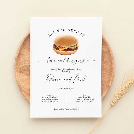 Paper Paper & Party Supplies Burger Invitation Editable Template ...