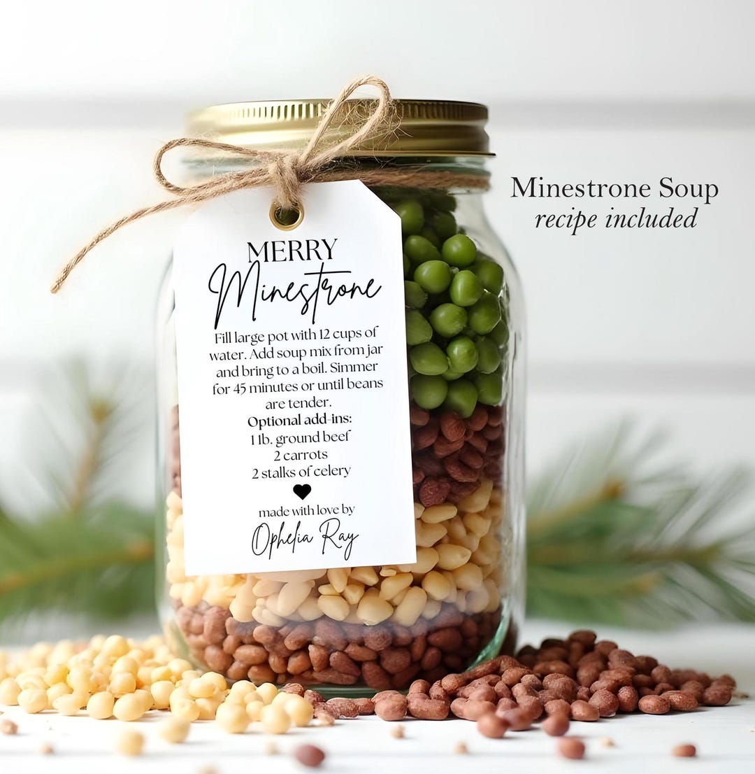 Merry Minestrone Gift Tag: Editable Canva Template With Recipe (instant ...