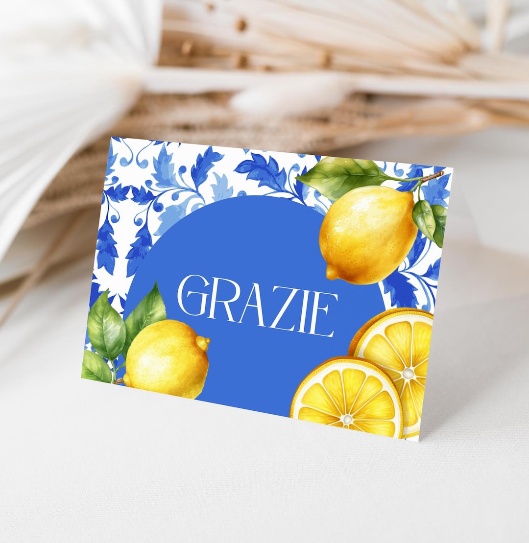 Lemon Grazie Thank You Card: Italian Tile Design (printable PDF) - Etsy