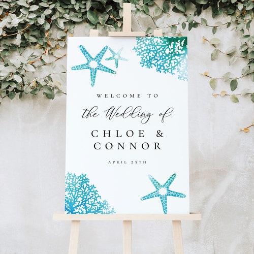 Beach Wedding Welcome Sign Template Instant Download - Etsy