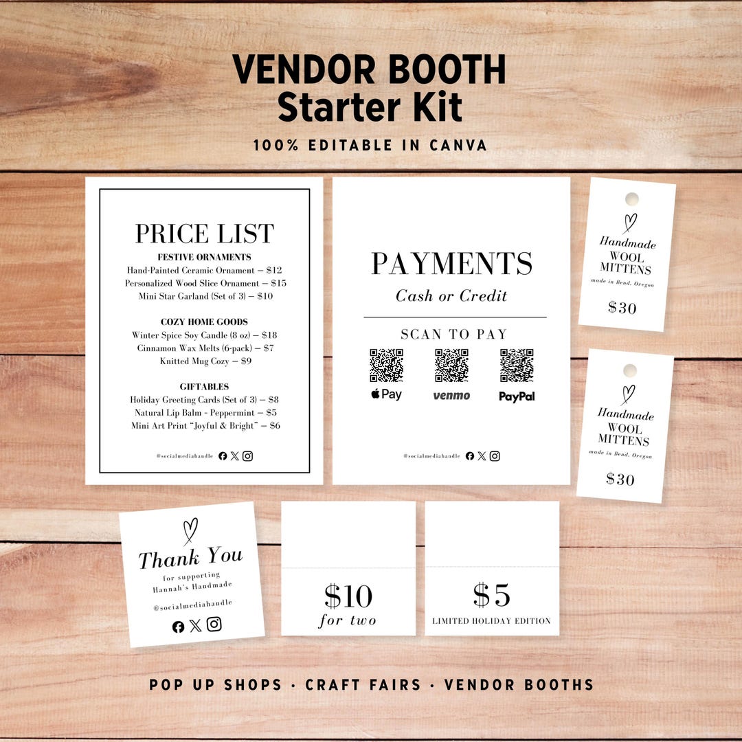 Vendor Booth Sign Kit, Craft Fair, Farmers Market, Display Table Signs ...