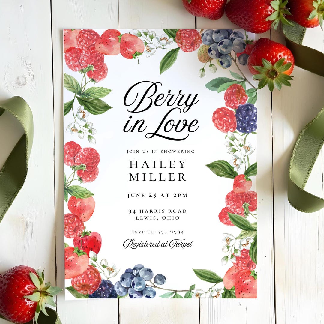 Berry Bridal Shower Invitation, Blueberry, Strawberry, Berry Sweet ...