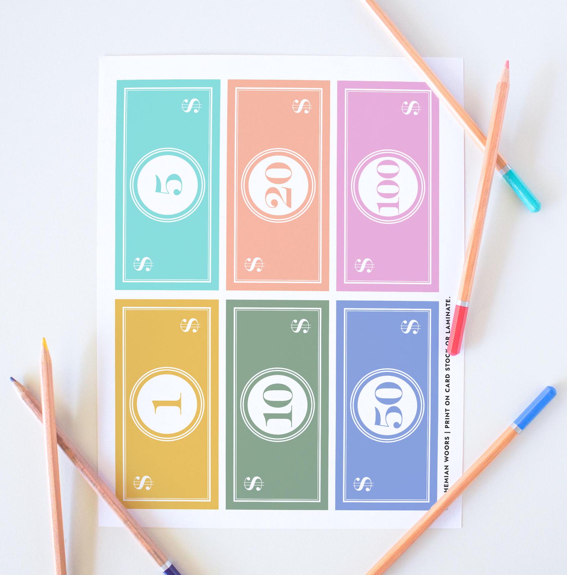 Printable Play Money Set: Dramatic Play, Counting Skills (instant ...