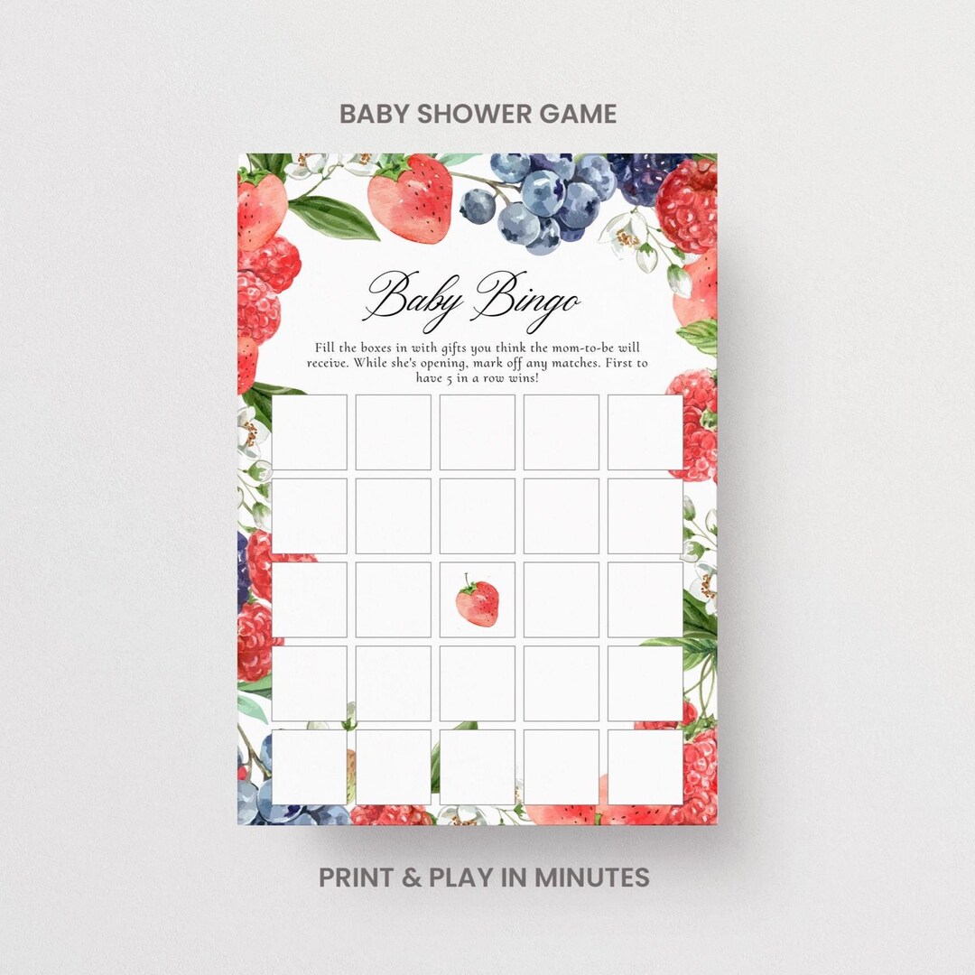 Berry Baby Shower Bingo Game, Printable Activity, Strawberry, Non ...