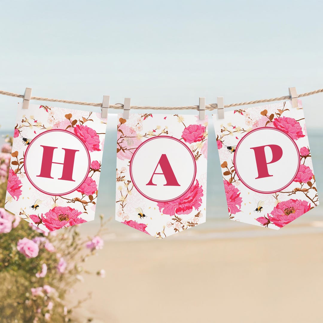 Editable Letter Banner, Pink Floral, Printable Shower or Party Decor ...