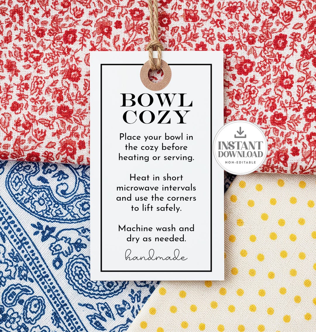 Bowl Cozy Care Tag, Handmade Instructions, Craft Fair Vendor Printable ...
