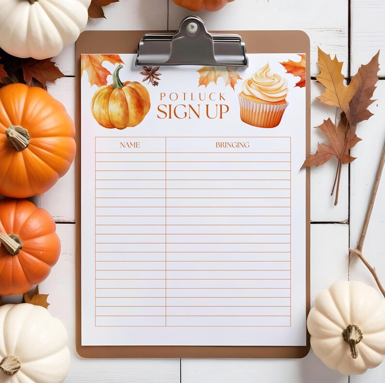 Fall Sign up Sheet, School, Church, Neighborhood or Community Group ...