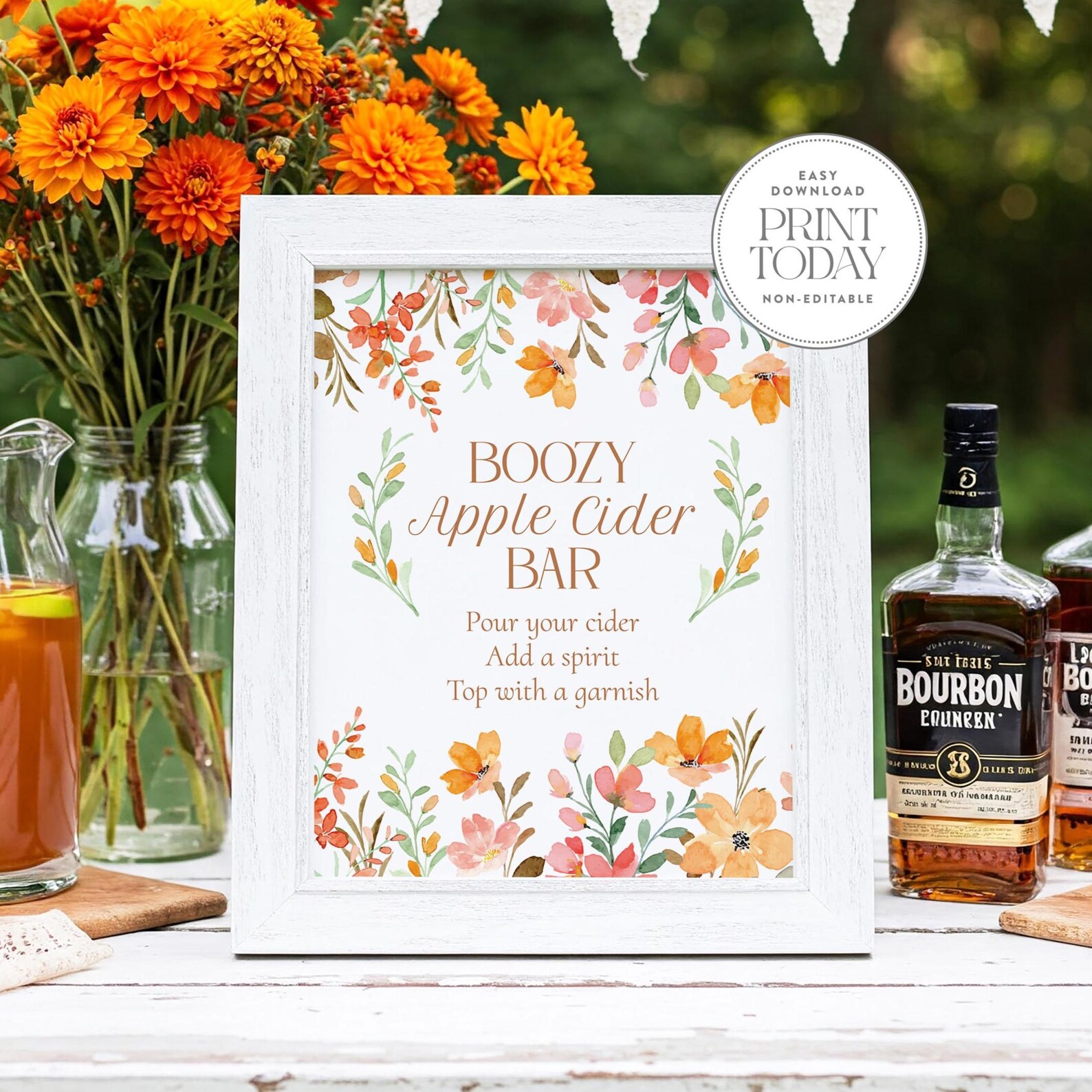 Boozy Apple Cider Bar Sign: Terracotta Wildflower Print (digital ...