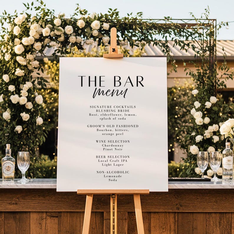Elegant Bar Menu Template, Large Cocktail Poster, Wedding & Event Drink ...