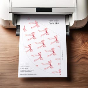 PRINTABLE Pink Bow Party Hat, Easy-to-make, Birthday Party, Watercolor ...