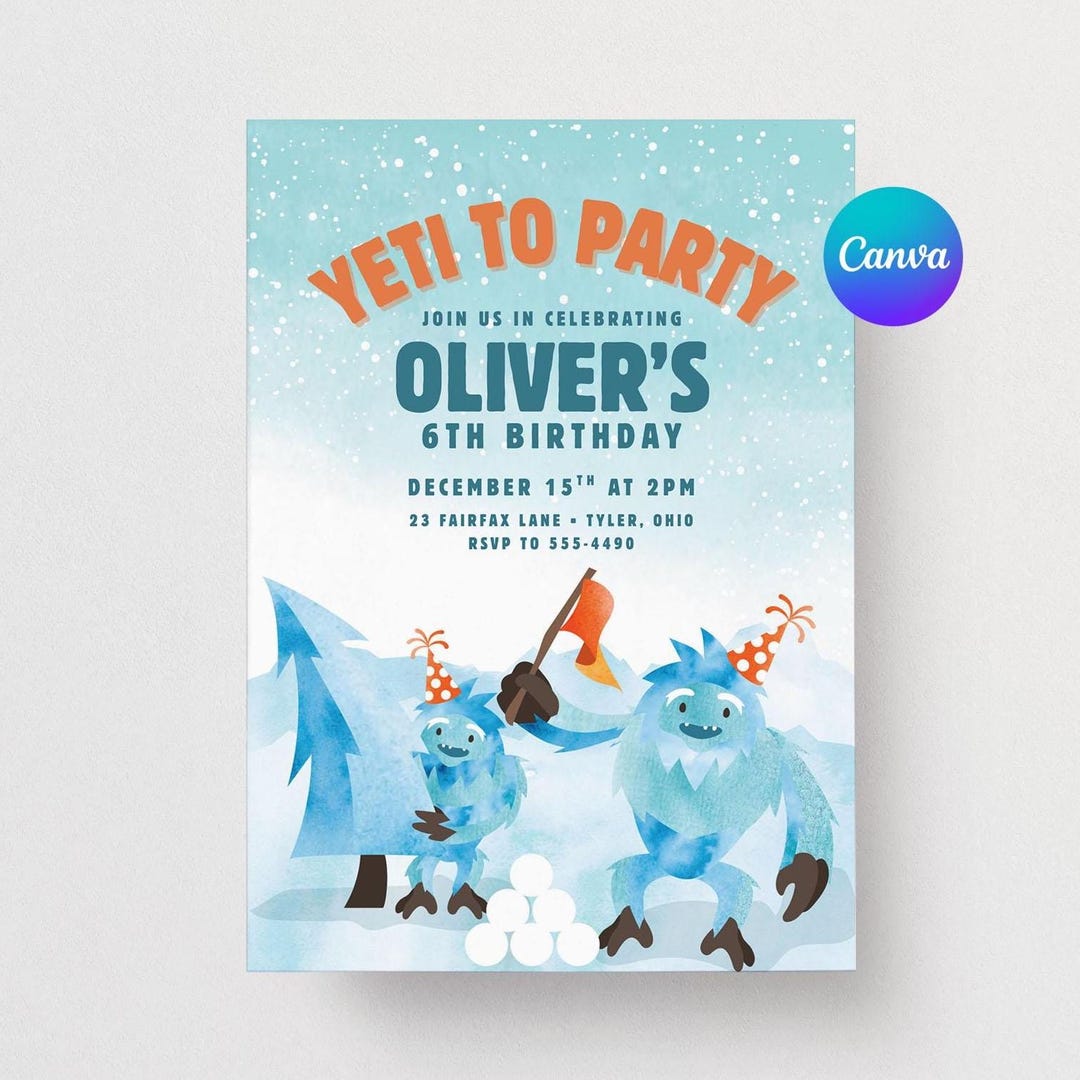 Yeti Birthday Invitation, Snow Monster, Winter Snow Party, Editable ...