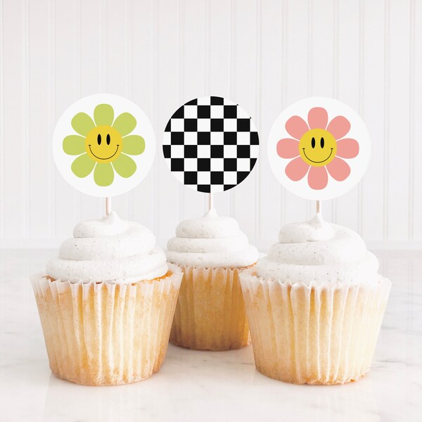 Pink Smiley Face Cupcake Toppers - Etsy