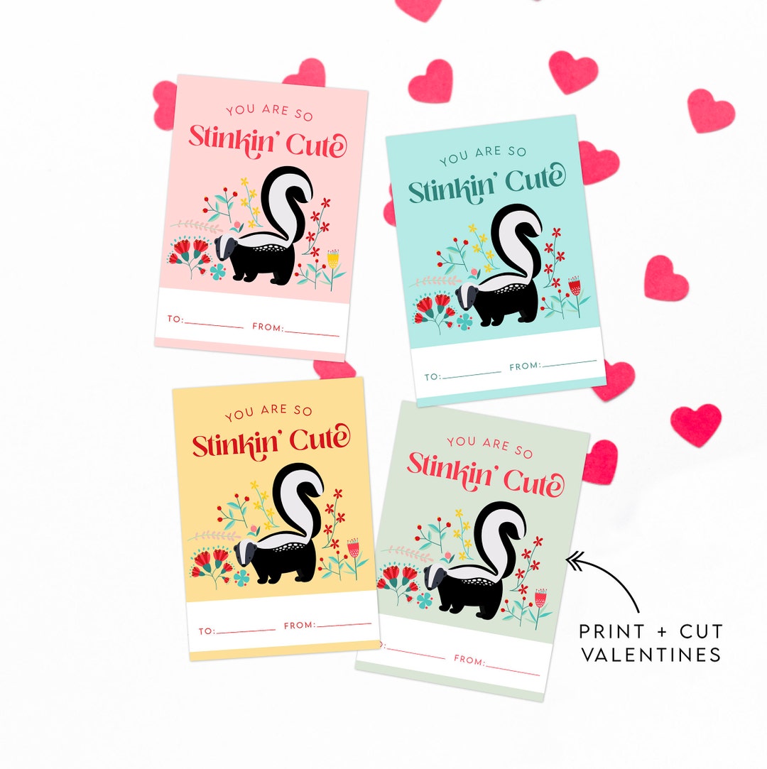 Skunk Valentines: Print & Cut Classroom Cards (digital Download) - Etsy