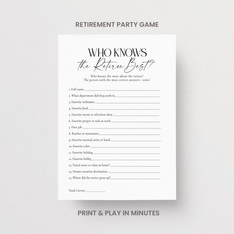 Who Knows the Retiree Best Game - Printable Retirement Party Activity ...