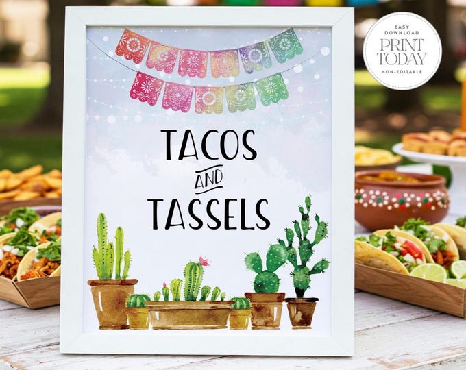 Tacos and Tassels Graduation Sign, Fiesta Taco Bar Decor, 5x7 and 8x10 ...