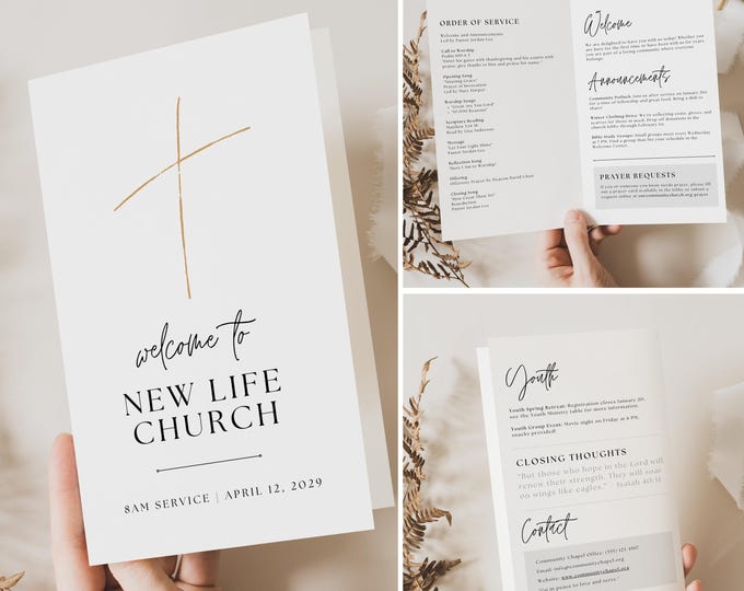Modern Church Bulletin Template, Weekly Order of Service, Canva ...