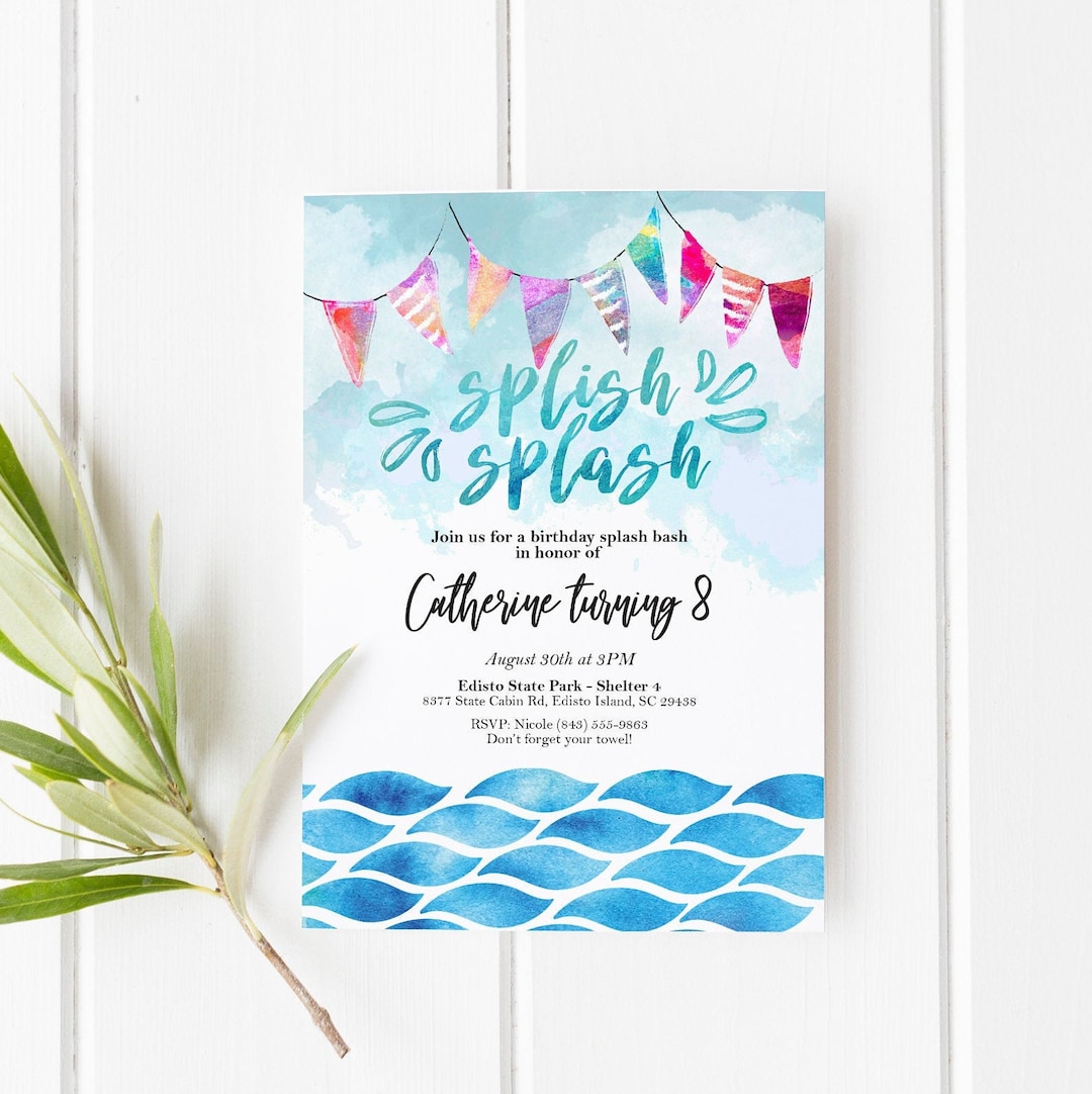 Splish Splash Party Invitation Template Pool or Beach Event Invite ...