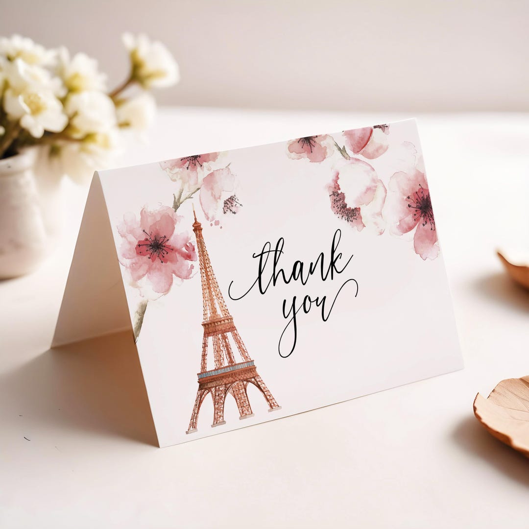PRINTABLE French Thank You Card, Paris, Birthday, Bridal or Baby Shower ...