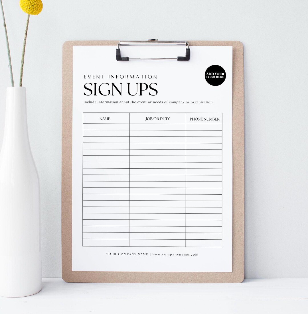 Minimalist Sign up Sheet, Editable Template, Event / Party, Fundraiser ...