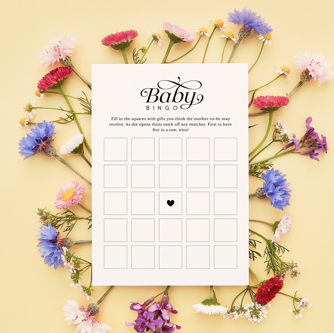 PRINTABLE Baby Shower Bingo, Game Card, Guest Gift Bingo, Simple ...