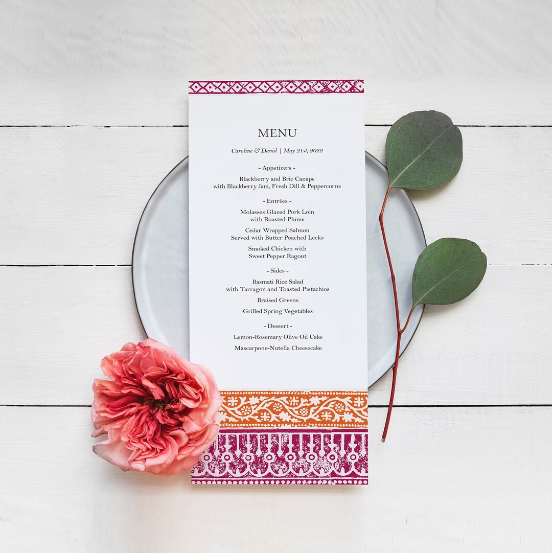 Boho Block Print Menu | Editable Printable Menu Template | Wedding or ...