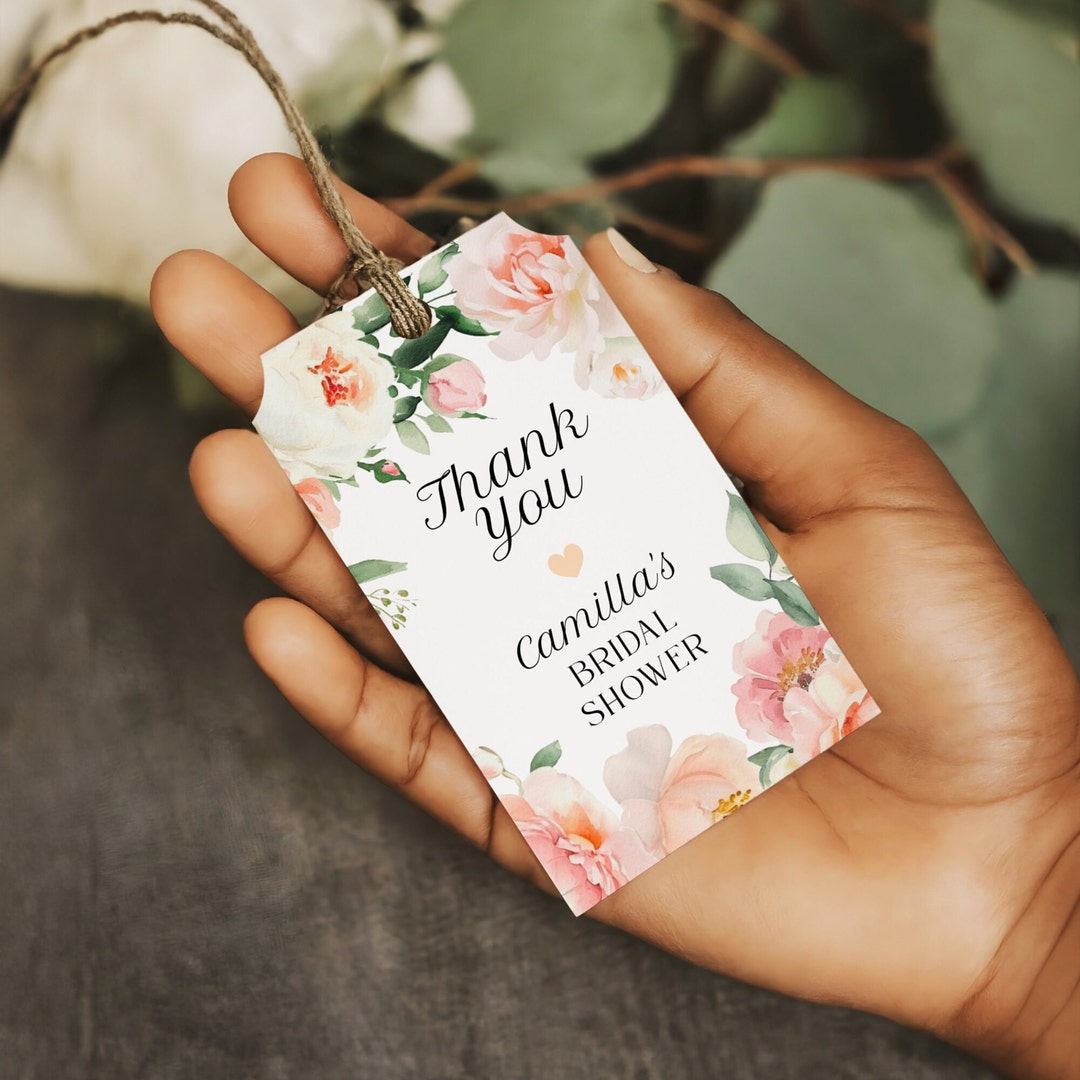 Peony Favor Tag, Editable Template, Floral, Bridal or Baby Shower ...