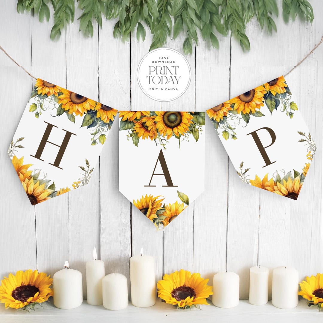 Letter & Number Banner Template, Sunflower, Bridal / Baby Shower Decor ...