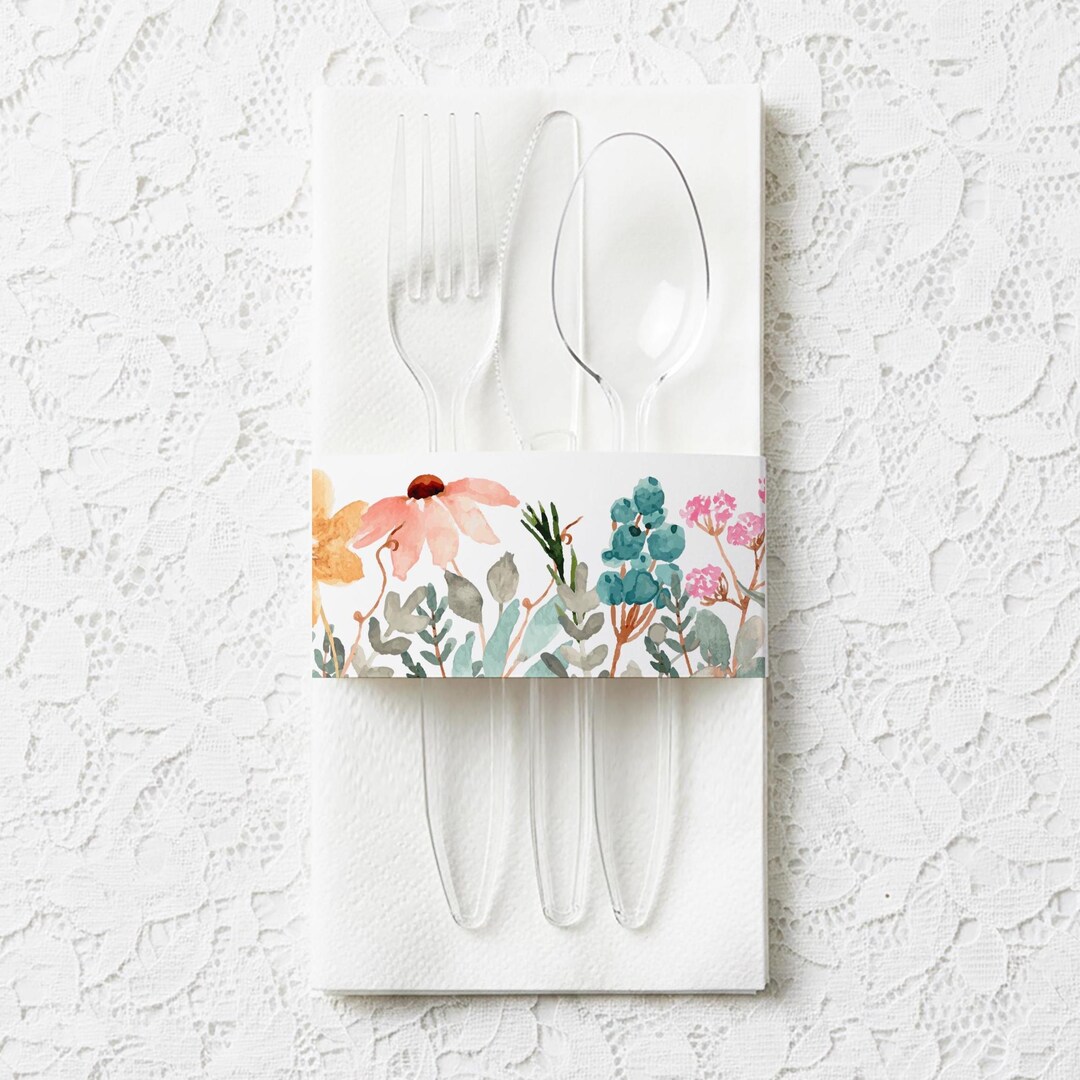 Wildflower Napkin Silverware Wrap, Printable Bridal or Baby Shower ...