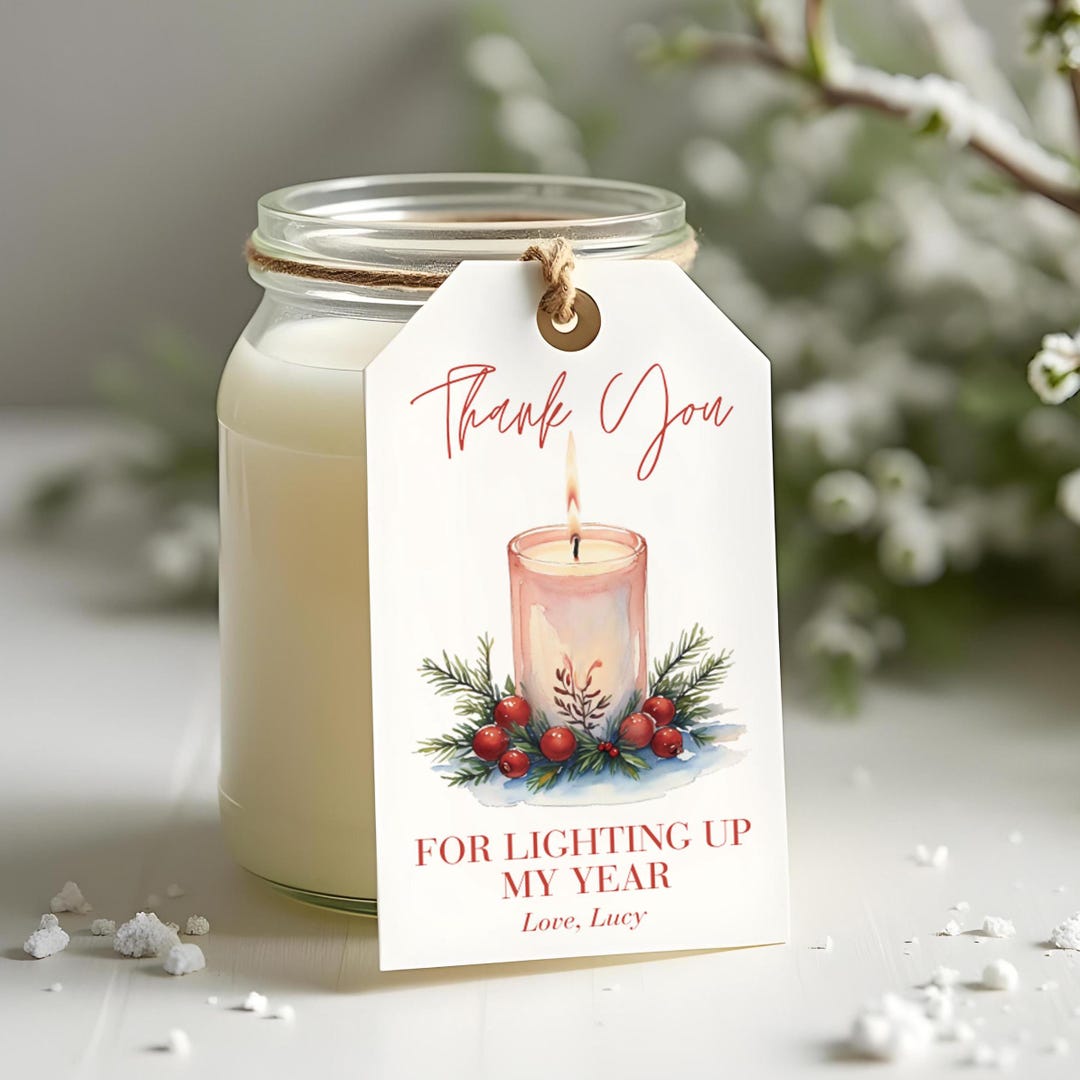 Printable Holiday Candle Gift Tag, 100% Editable Template, Hostess Gift ...