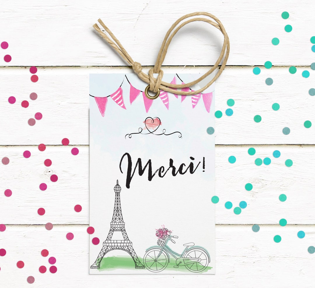 Paris Thank You Tags | Merci Tags | Paris Birthday Theme | Eiffel Tower ...