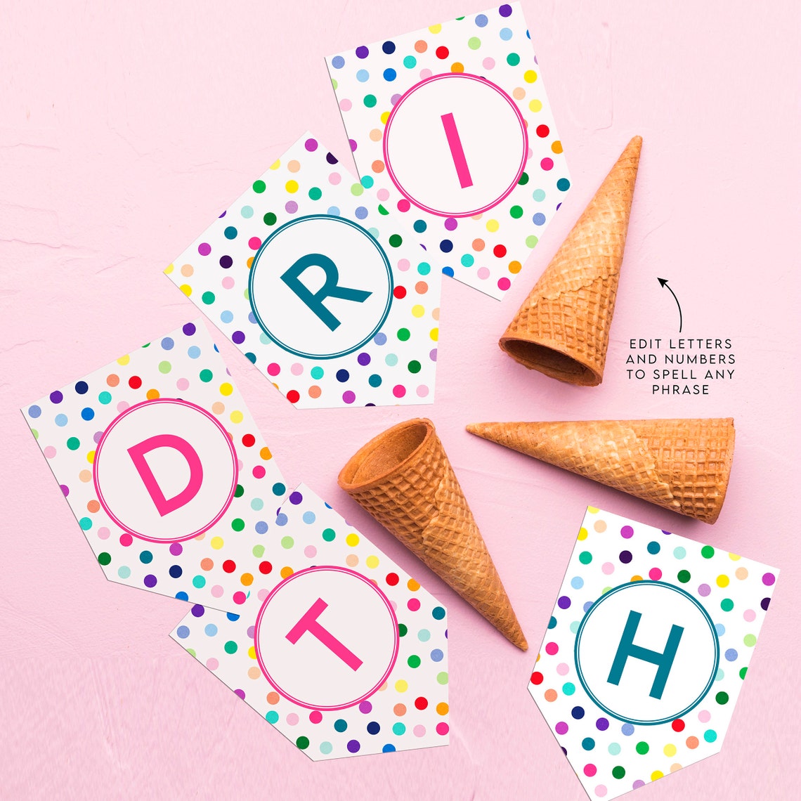 Rainbow Polka Dot Banner Editable Letter Banner Template - Etsy