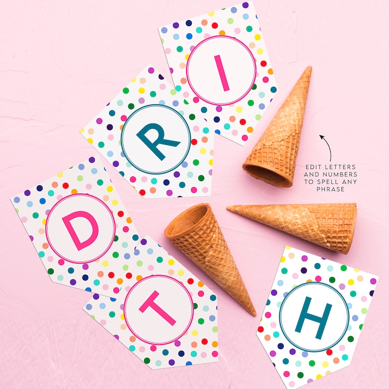 Rainbow Polka Dot Banner Editable Letter Banner Template - Etsy