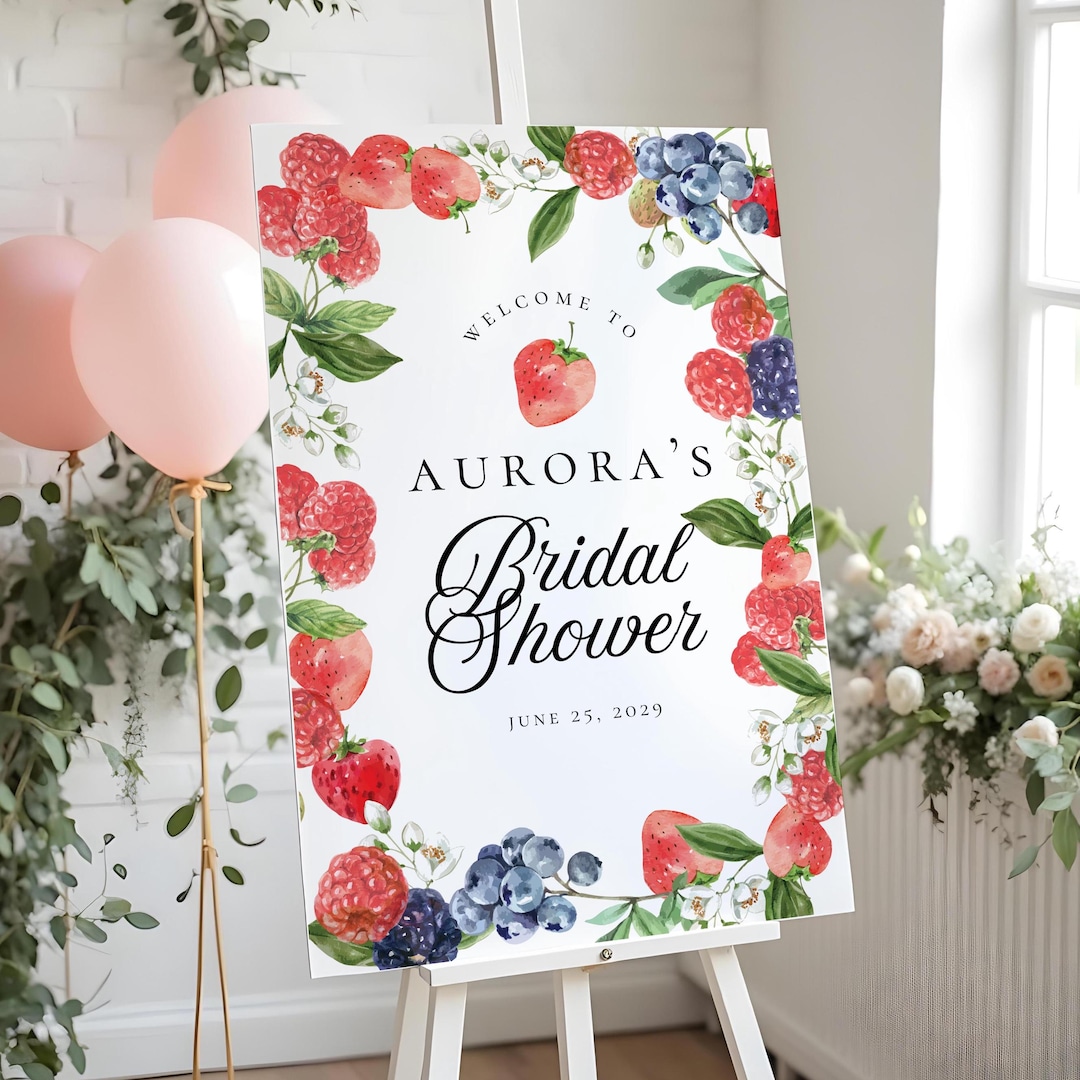 Berry Bridal Shower Welcome Sign, Strawberry Printable Decor, Editable ...