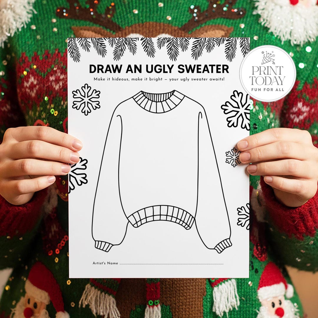 Drawn an Ugly Sweater, Winter or Christmas Activity, Funny Party Craft ...