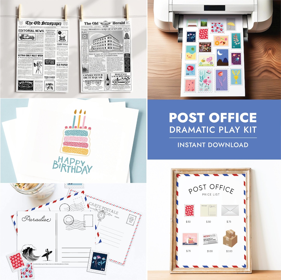 Post Office Dramatic Play Kit: Printable Stamps, Cards, Newspaper ...